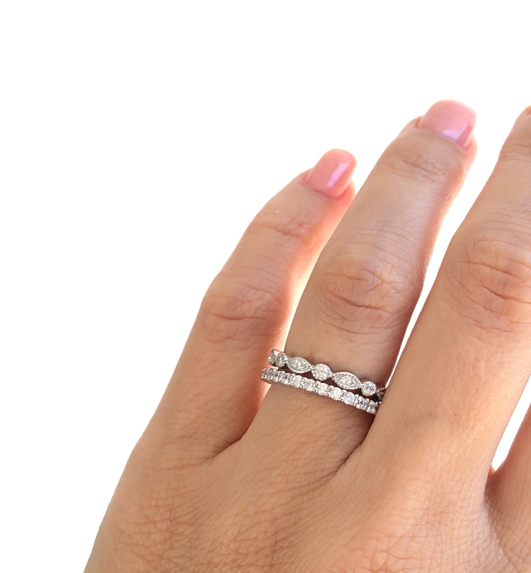 Sterling Silver Ring Set . Silver Wedding Bands. Stackable Rings ...