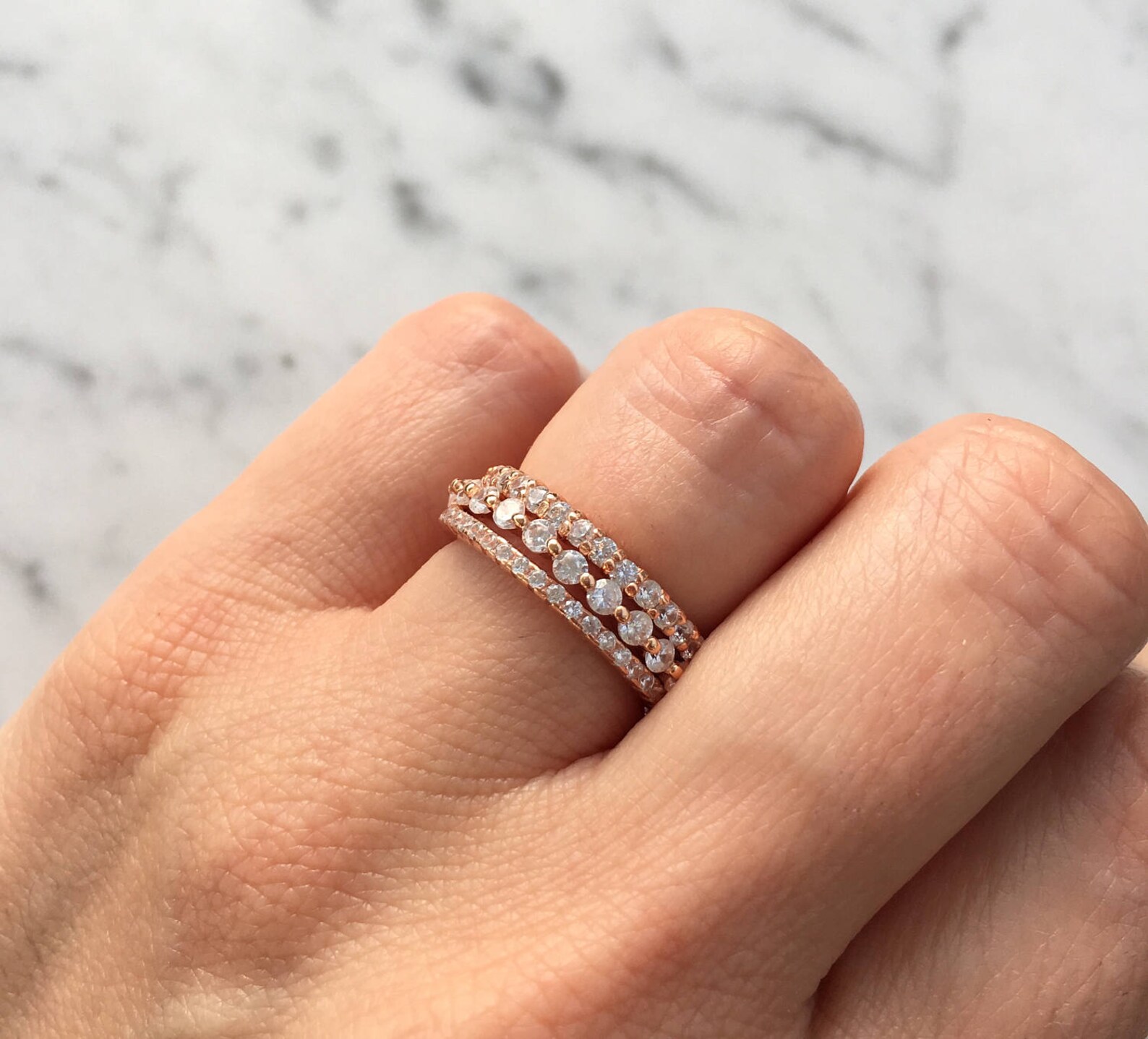 Rose Gold Stacking Ring Set. Eternity Ring Set. Sterling - Etsy