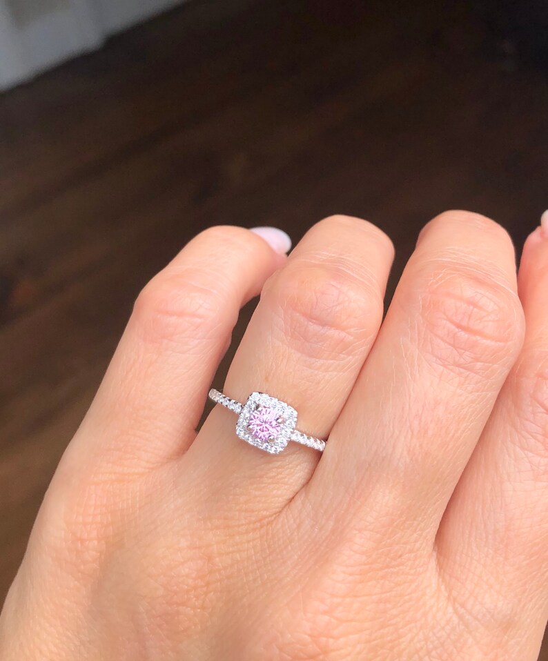 Pink Cz Stacking Ring. Delicate Pink Cz Solitaire Ring. | Etsy