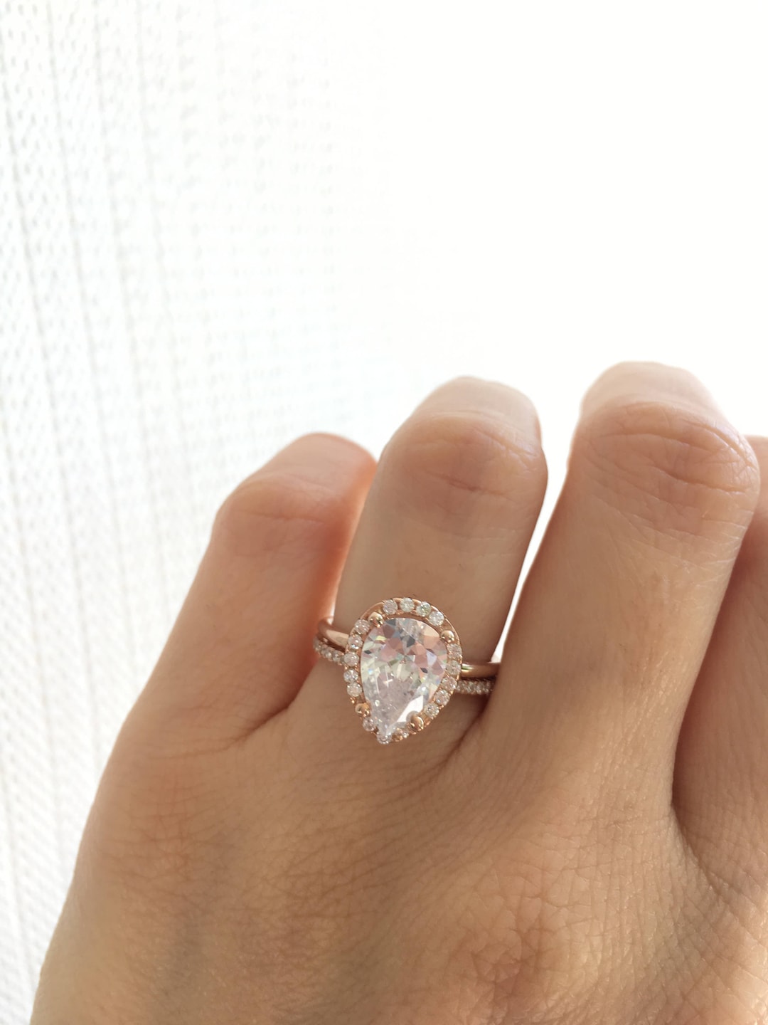 Rose Gold Ring Set. Sterling Silver Rose Gold Plated Pear Shaped Ring ...