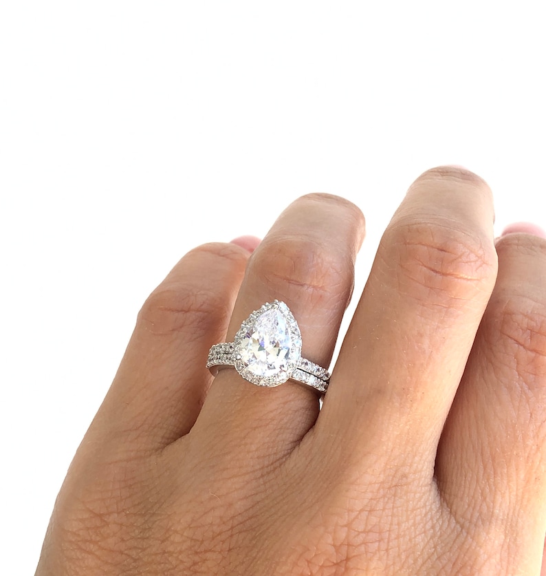 Wedding Ring Set. Pear Shaped Ring Set. Sterling Silver Bridal - Etsy