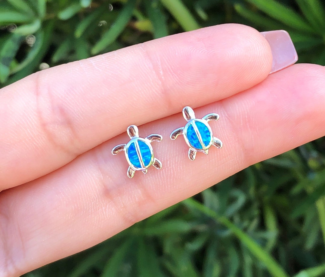 Blue Opal Turtle Earrings. Turtle Stud Earrings. Blue Opal Studs ...