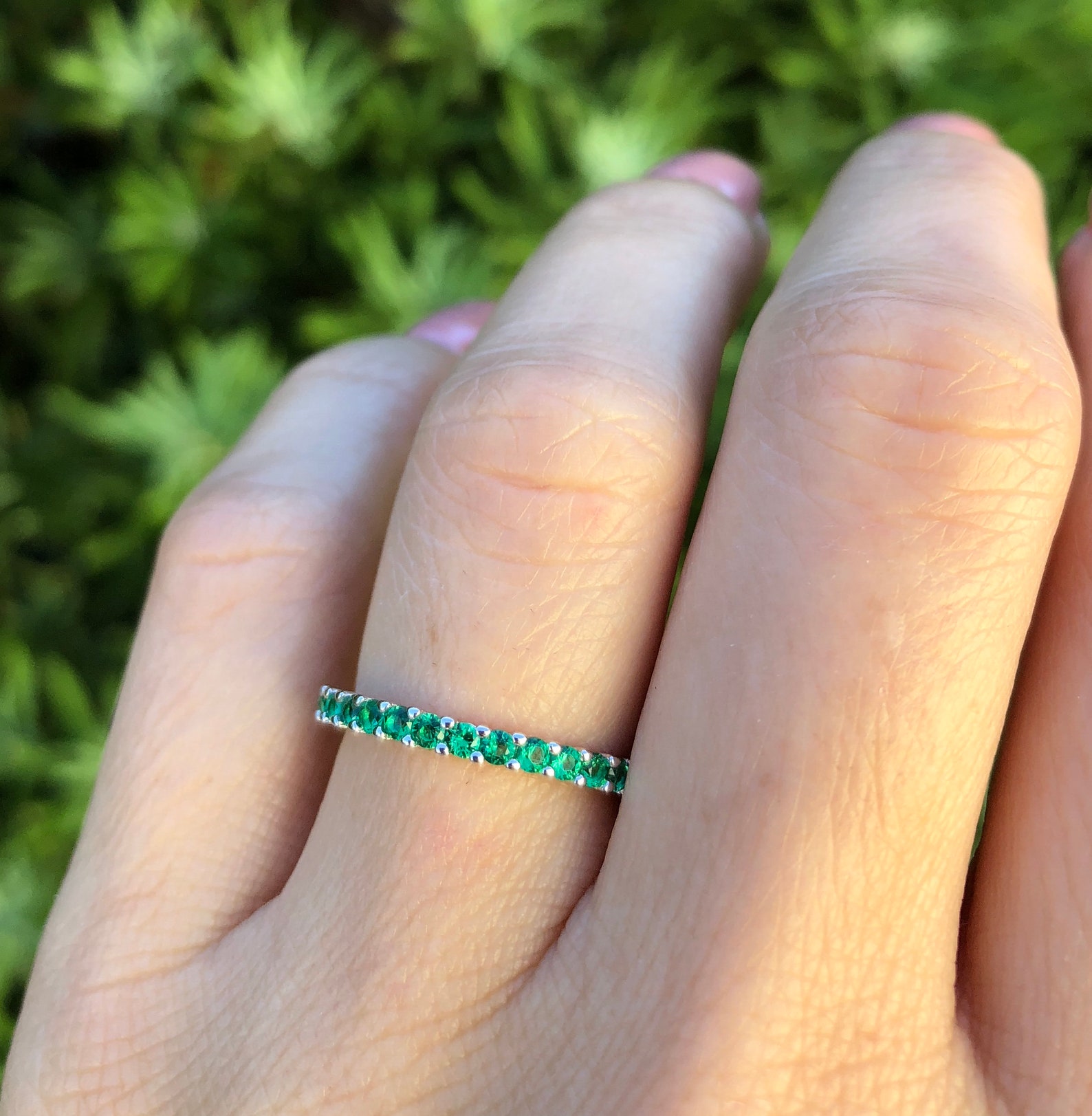 Emerald Ring. Green Emerald Eternity Band. Sterling Silver | Etsy