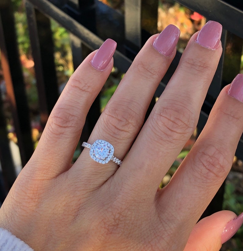 Square Halo Engagement Ring. Luxury Engagement Ring. Sterling - Etsy