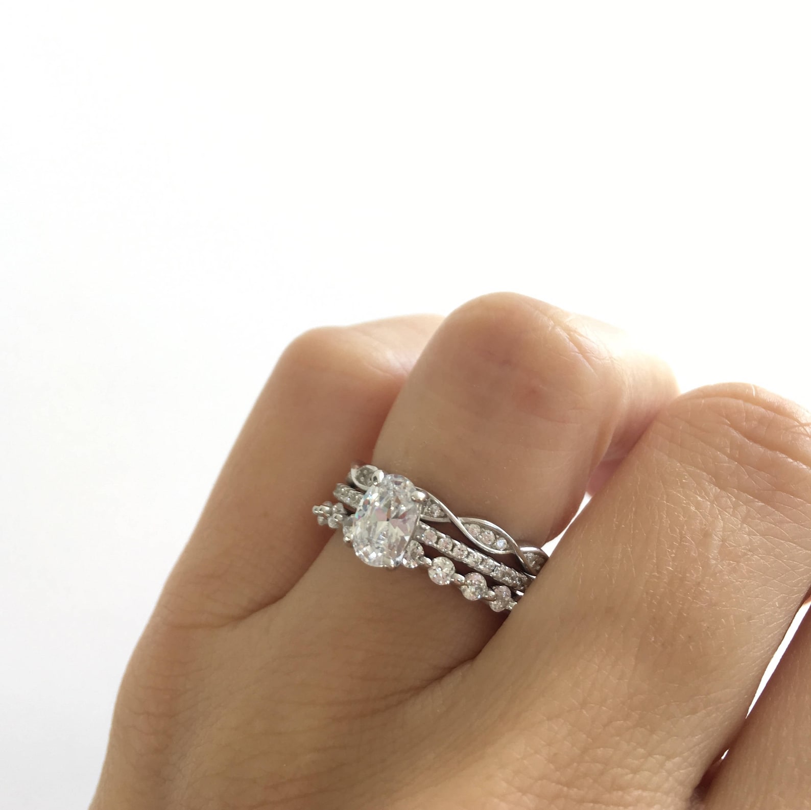 Sterling Silver Wedding Ring Set. Bridal Ring Set. Oval Cut Engagement ...