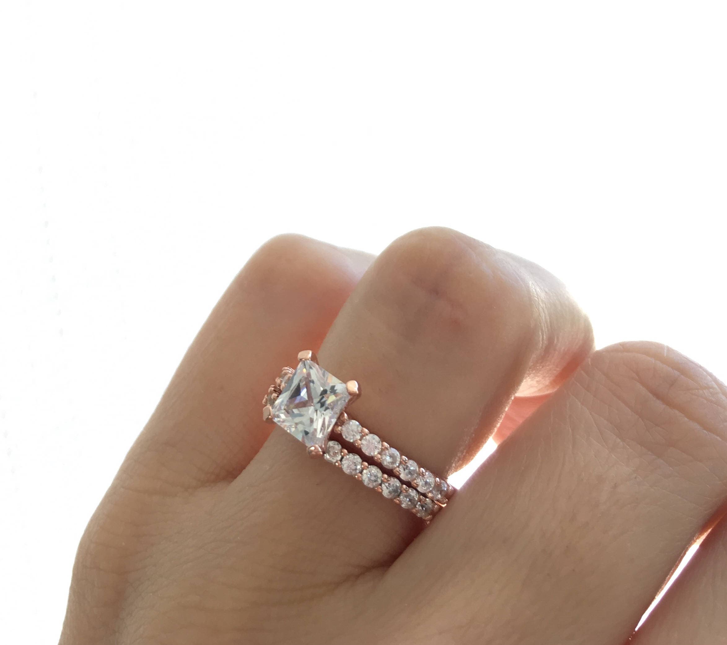 Rose Gold Wedding Set. Sterling Silver Rose Gold Plated | Etsy