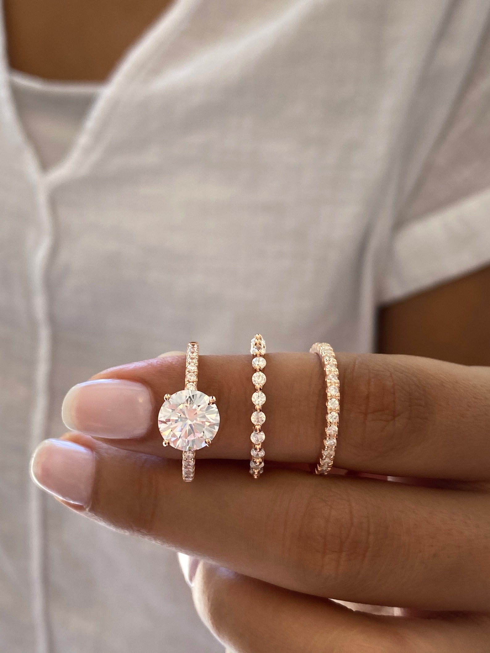 Rose Gold Wedding Ring Set. Round Brilliant Cut Engagement | Etsy