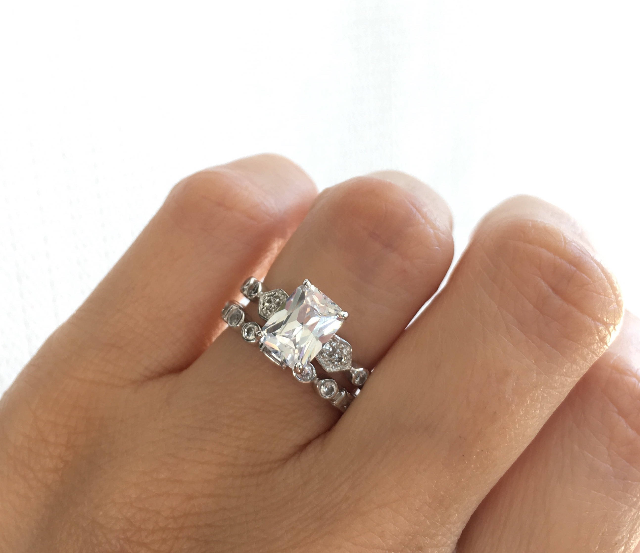 Bridal Ring Set. Vintage Style Wedding Ring. Art Deco Wedding | Etsy