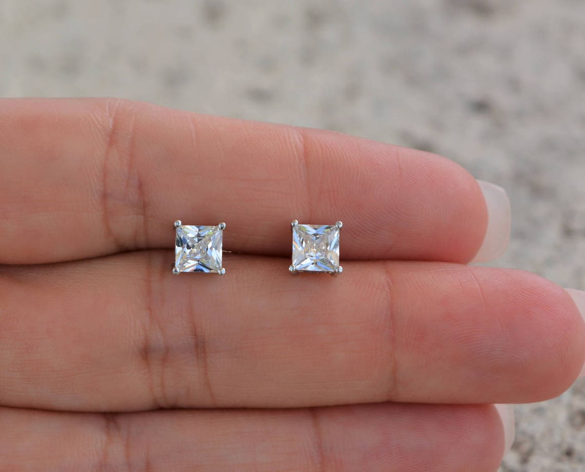Square Stud Earrings. Square Basket High Quality Cz Studs. - Etsy
