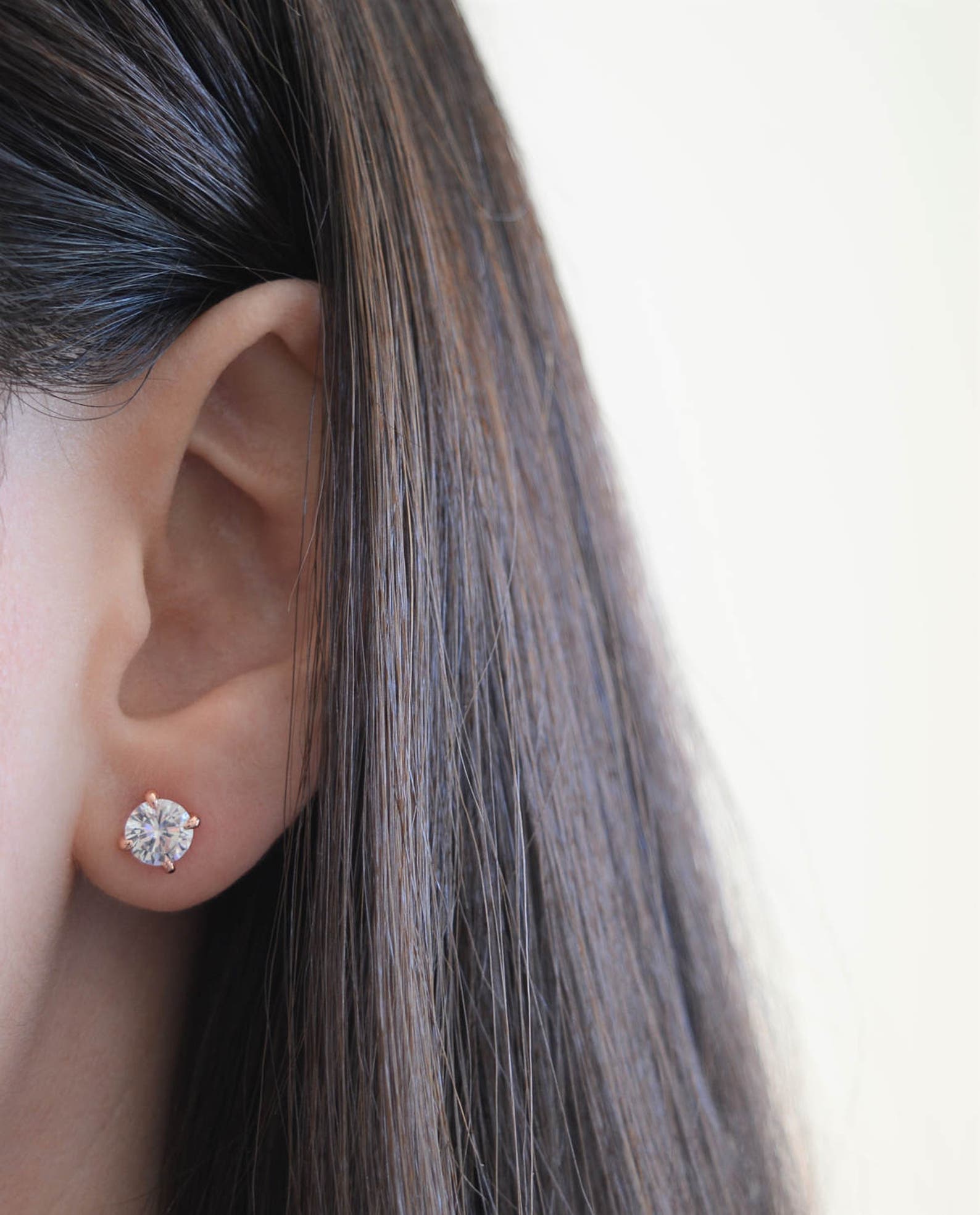 Rose Gold Round Stud Earrings. Sterling Silver High Quality Cz - Etsy