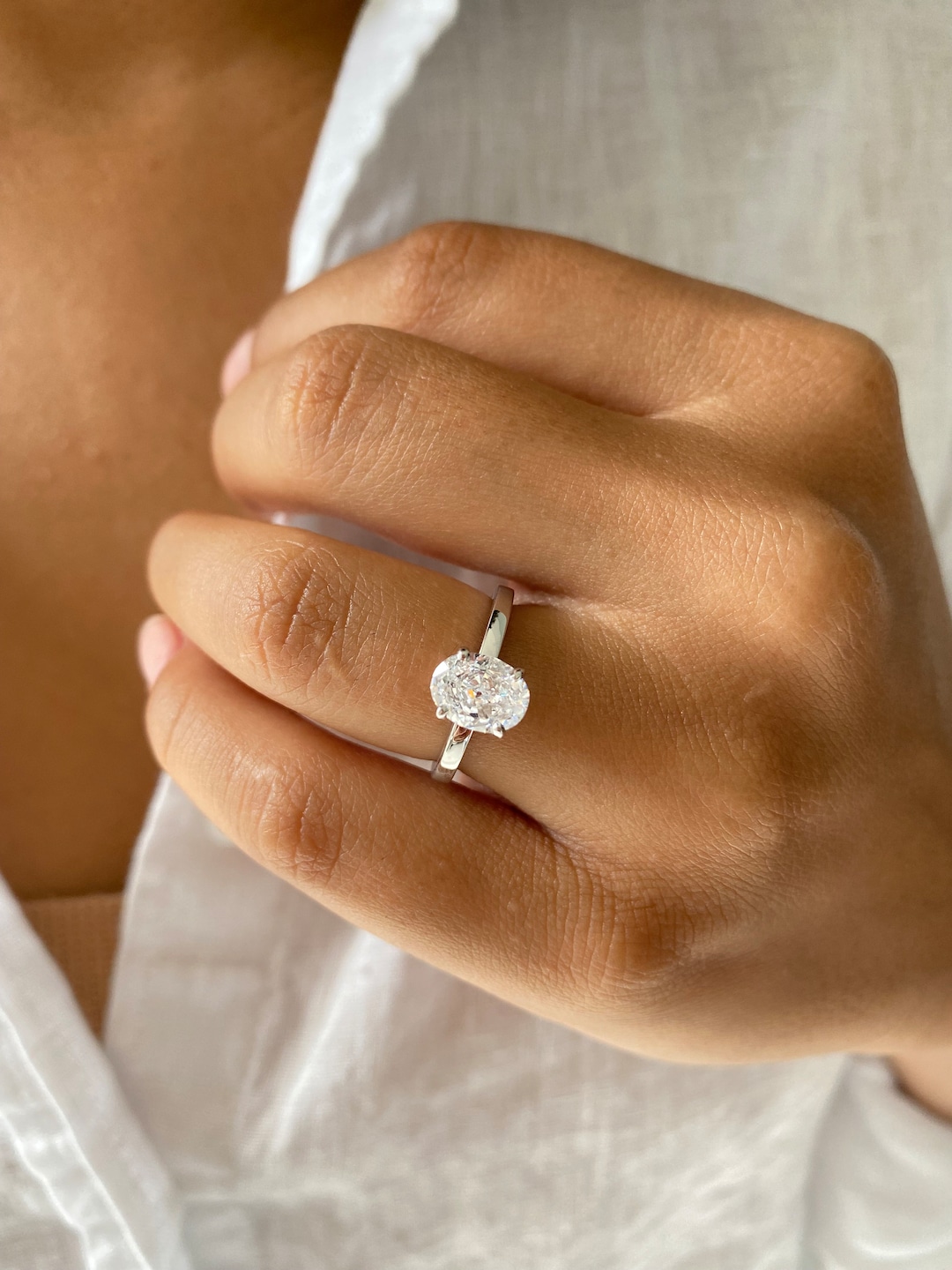 Classic 1 Carat Oval Engagement Ring. Sterling Silver Engagement Ring ...