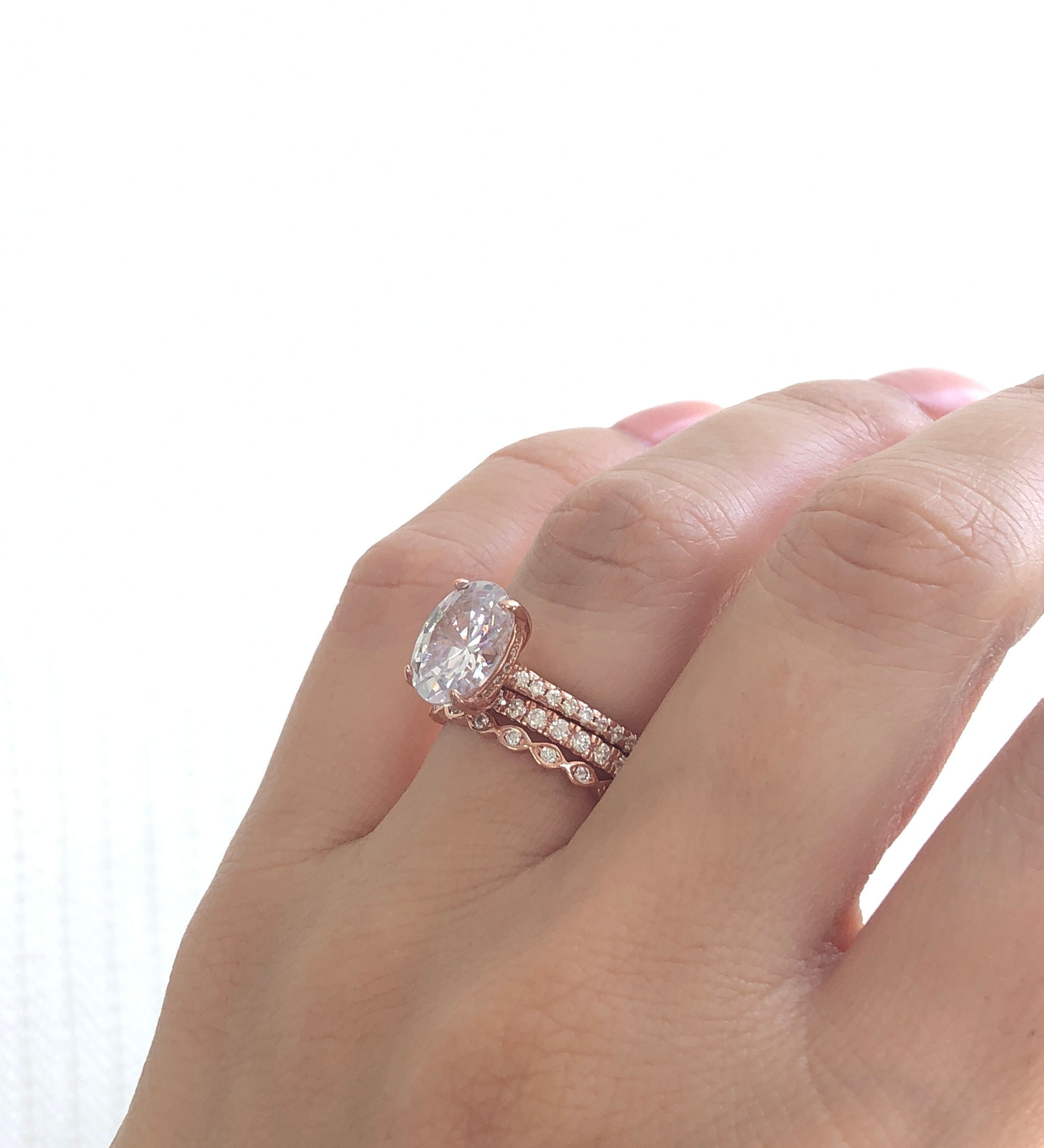 Wedding Ring Set. Wedding Rings. Oval Engagement Ring. Rose - Etsy