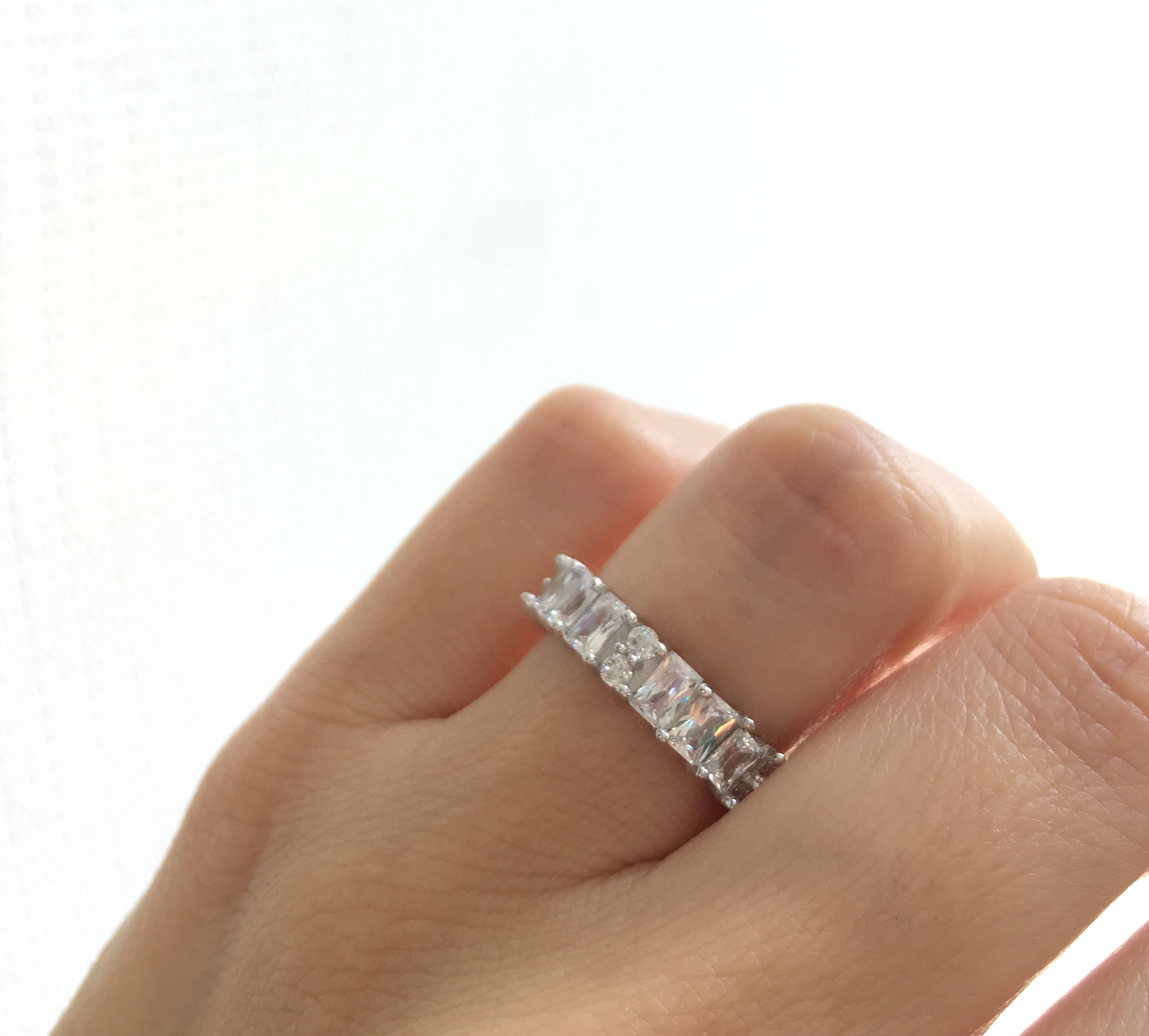 Sterling Silver Band Ring. Emerald Cut CZ Eternity Wedding Band. Thick Wedding Band. Wedding Rings. Packed in A Luxury Gift Box. 4mm Band