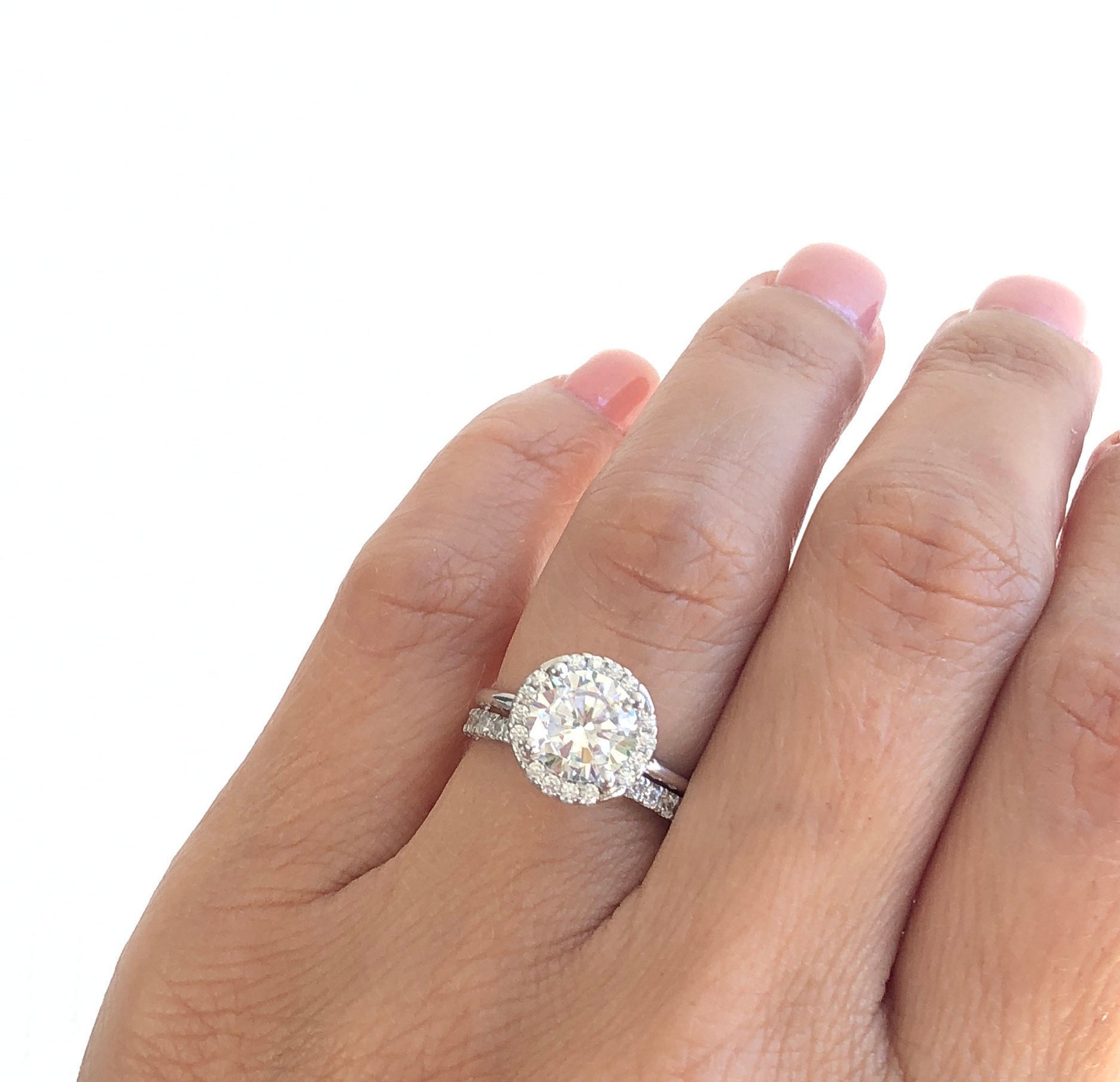 Wedding Ring Set. Sterling Silver Round Cut Ring. Bridal Ring | Etsy