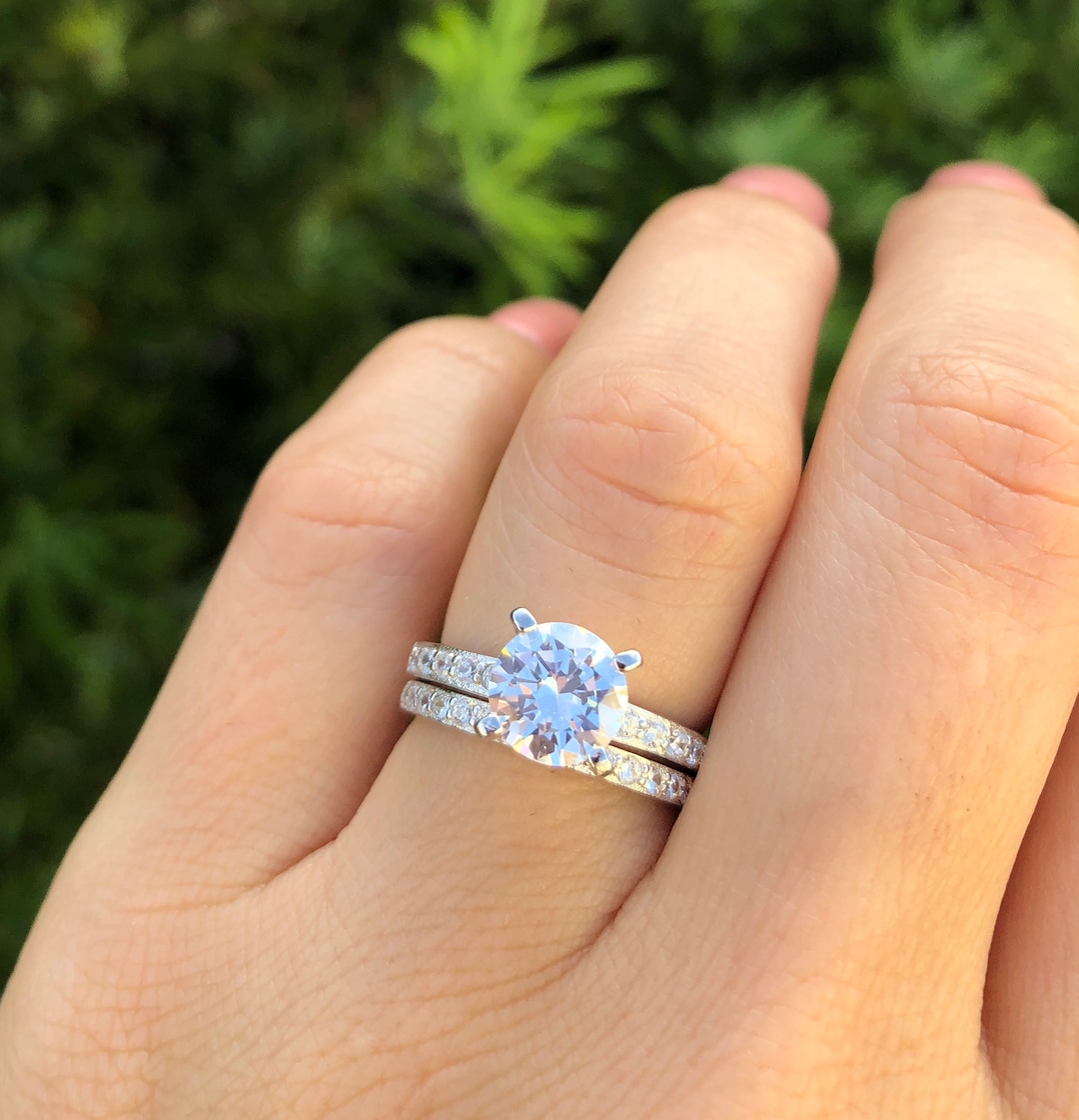 Classic Round Cut Wedding Ring Set. Sterling Silver Wedding Ring ...