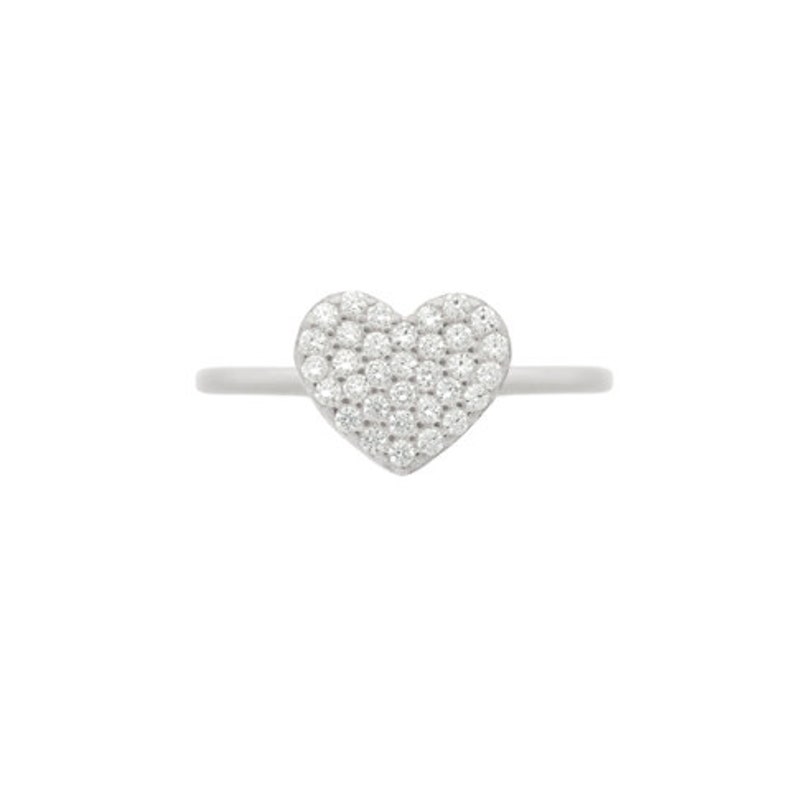 Heart Ring. Silver Heart Stackable Ring. Pave Cz Heart Ring. - Etsy