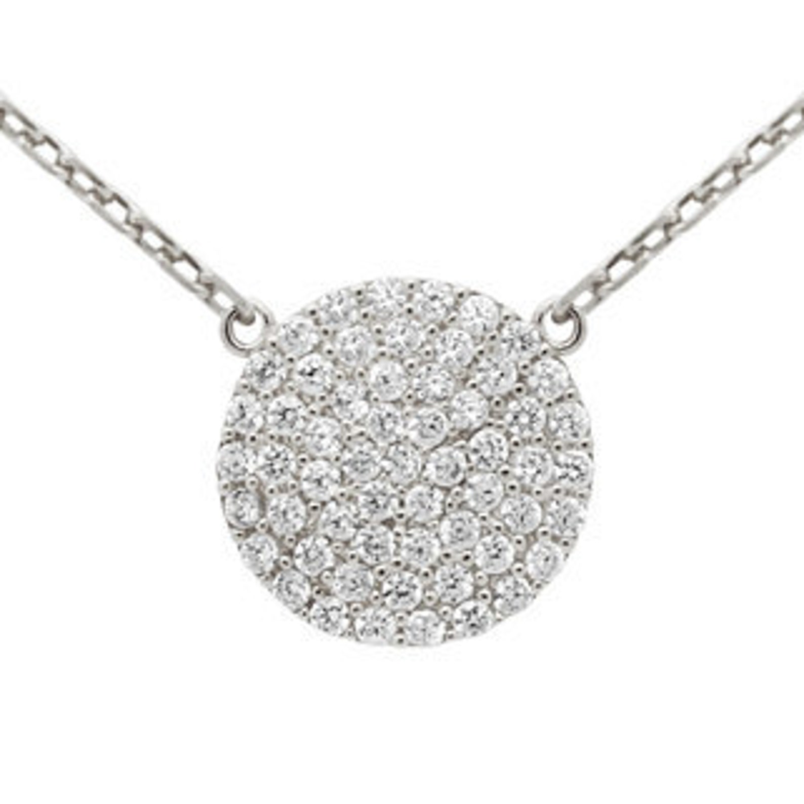 Pave Disc Necklace. Silver Disc Necklace. CZ Disc Necklace. Pave Zircon ...