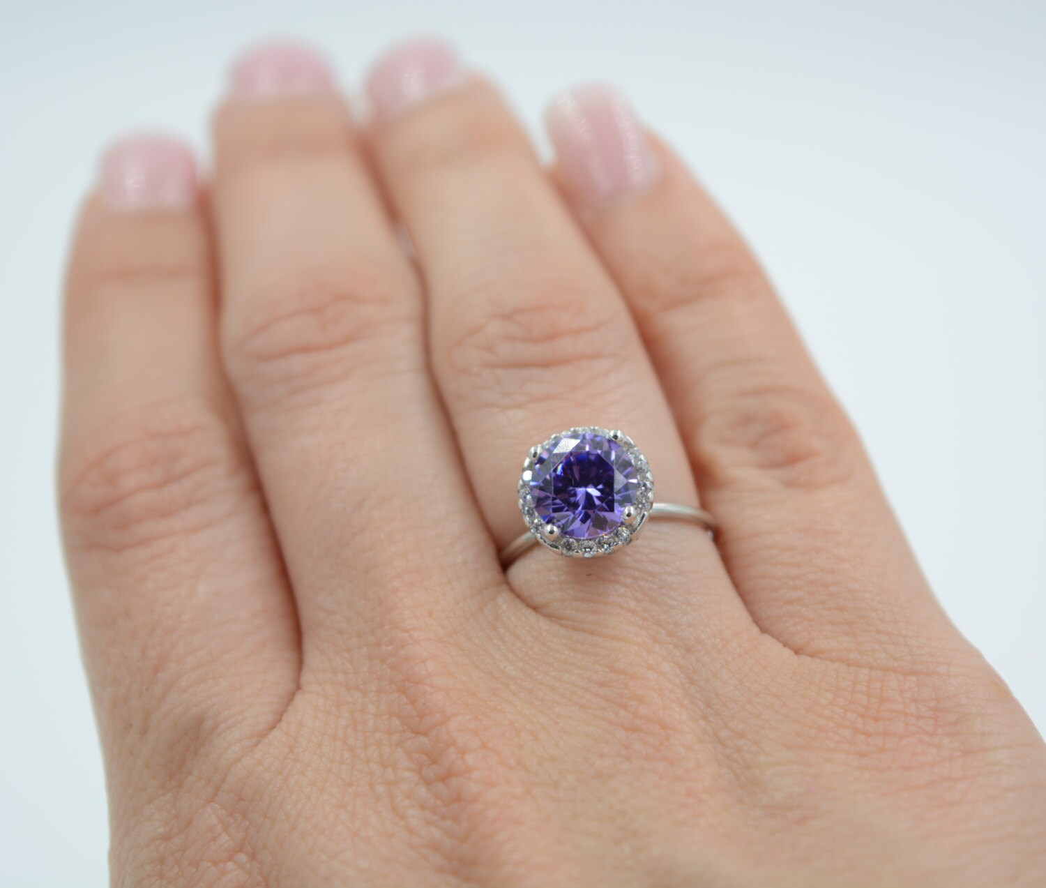 Amethyst Ring. Sterling Silver Purple Amethyst Ring. Cz Purple | Etsy
