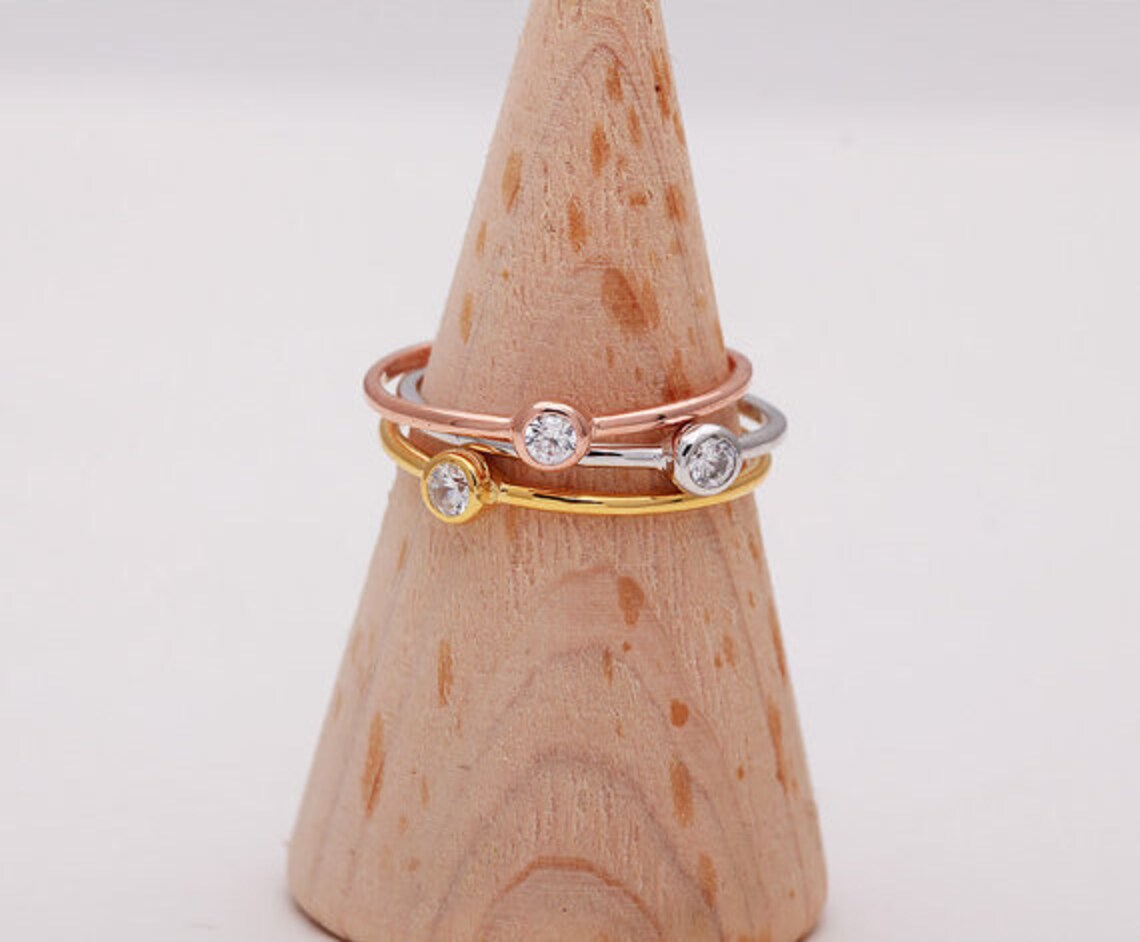 Single Diamond Ring. Stackable Mini Swarovski Ring. Solitaire Ring ...