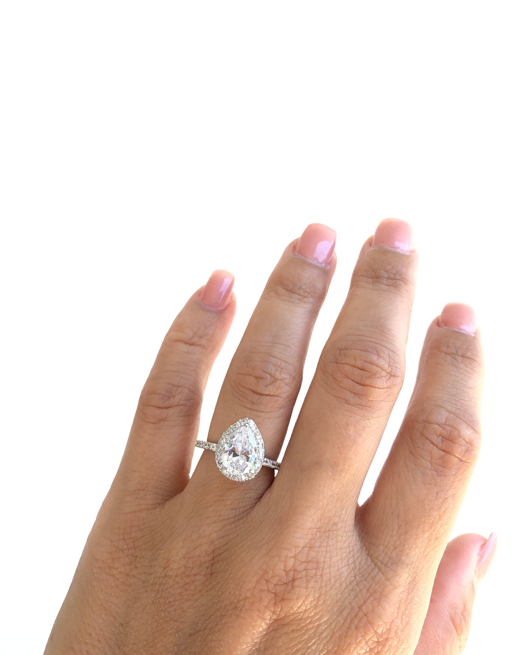 Pear Shaped Engagement Ring. Sterling Silver High Quality | Etsy