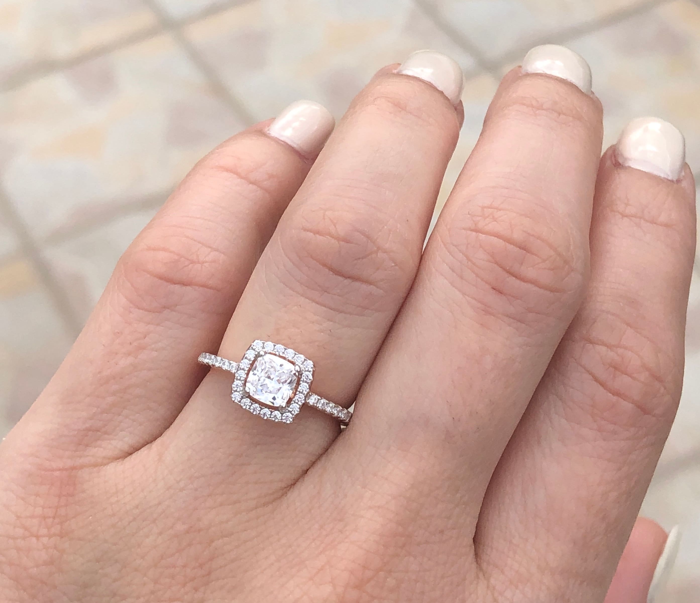 Rose Gold Cushion Cut Engagement Ring. Rose Gold Halo Ring. | Etsy