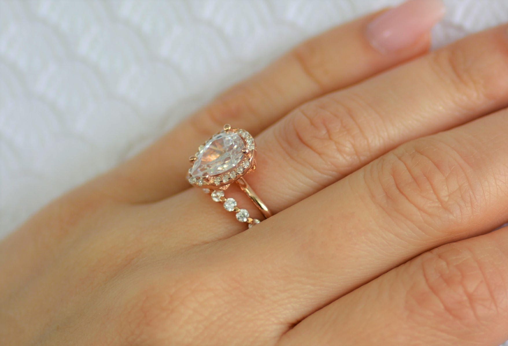 Rose Gold Ring Set. Sterling Silver Rose Gold Plated Eternity | Etsy