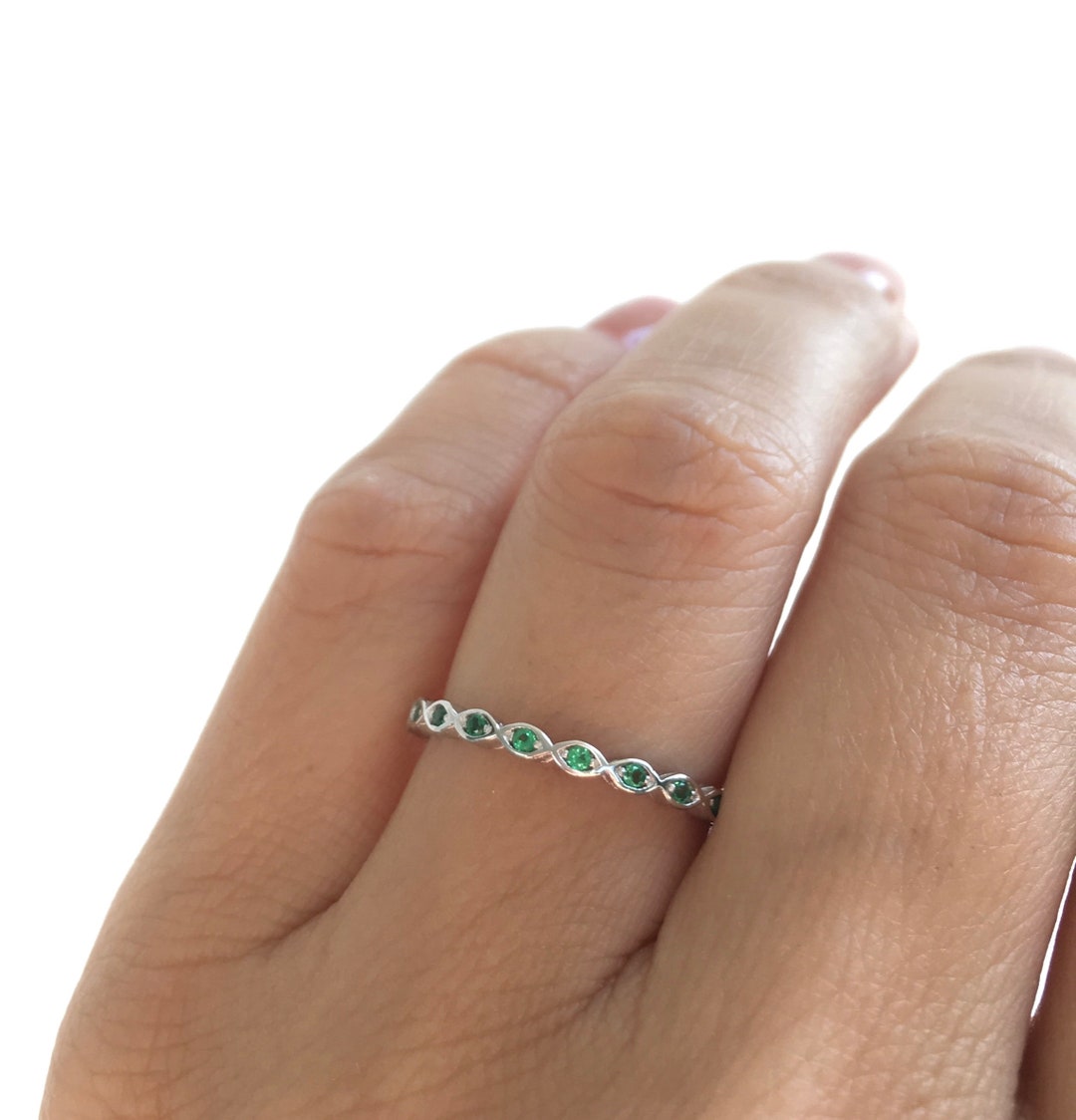 Green Emerald Eternity Band. May Birthstone Ring. Eternity Ring. Green ...