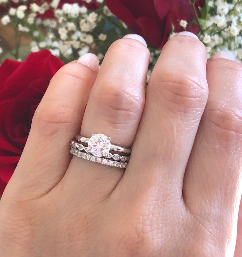 Bridal Ring Set. Sterling Silver Wedding Ring Set. Round Cut | Etsy