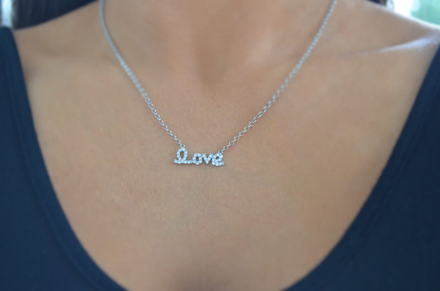 Love Necklace. Sterling Silver Love Necklace. Monogram Love - Etsy