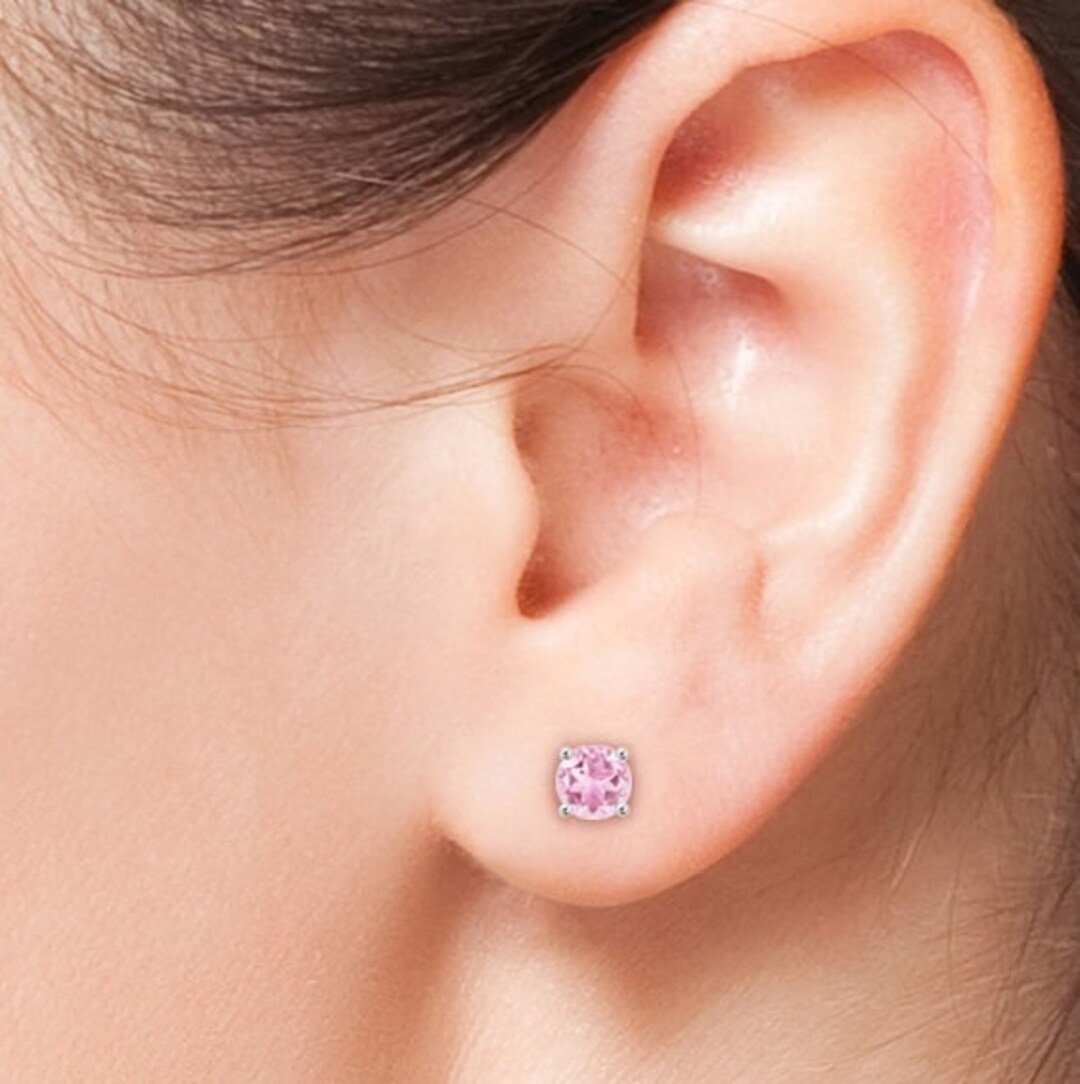 4mm Pink Stud Earrings. October Birthstone Earrings. Sterling Silver ...