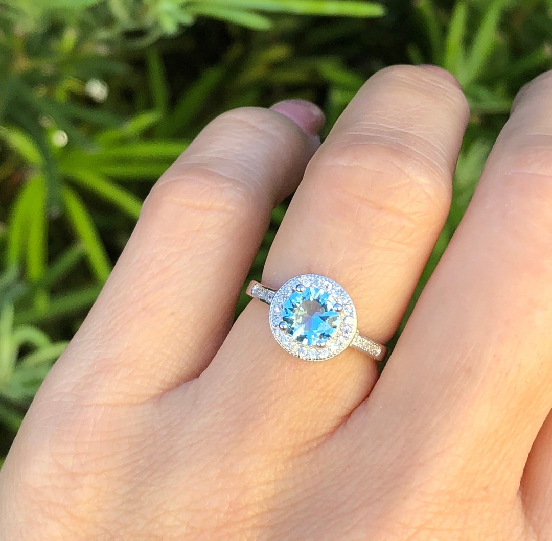 High Quality Sterling Silver Ring, Rhodium Plated With Aquamarine Stone ...