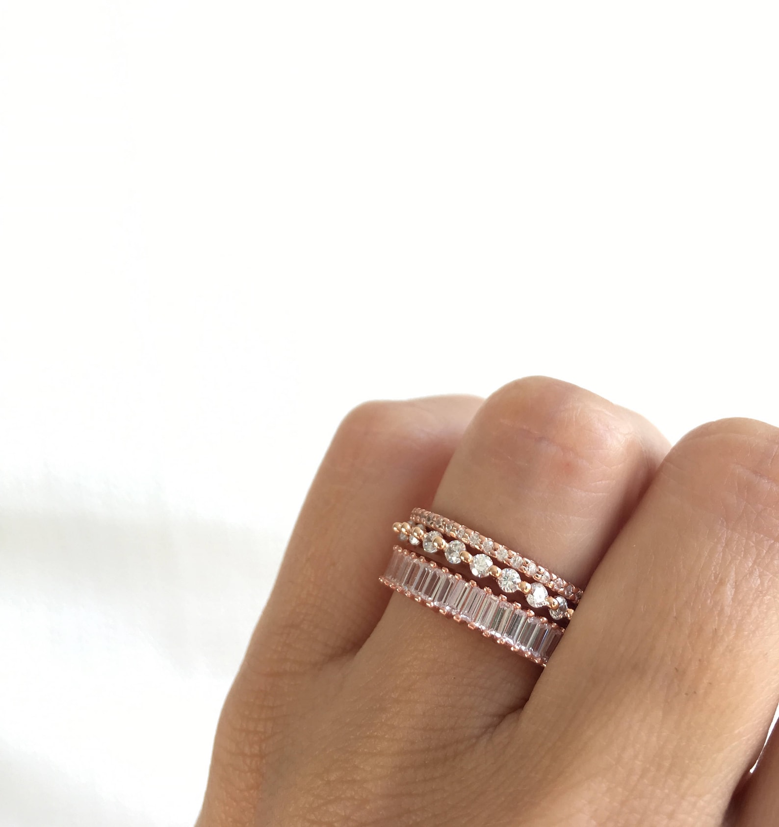 Rose Gold Eternity Ring Set. Stackable Rings. Rose Gold - Etsy