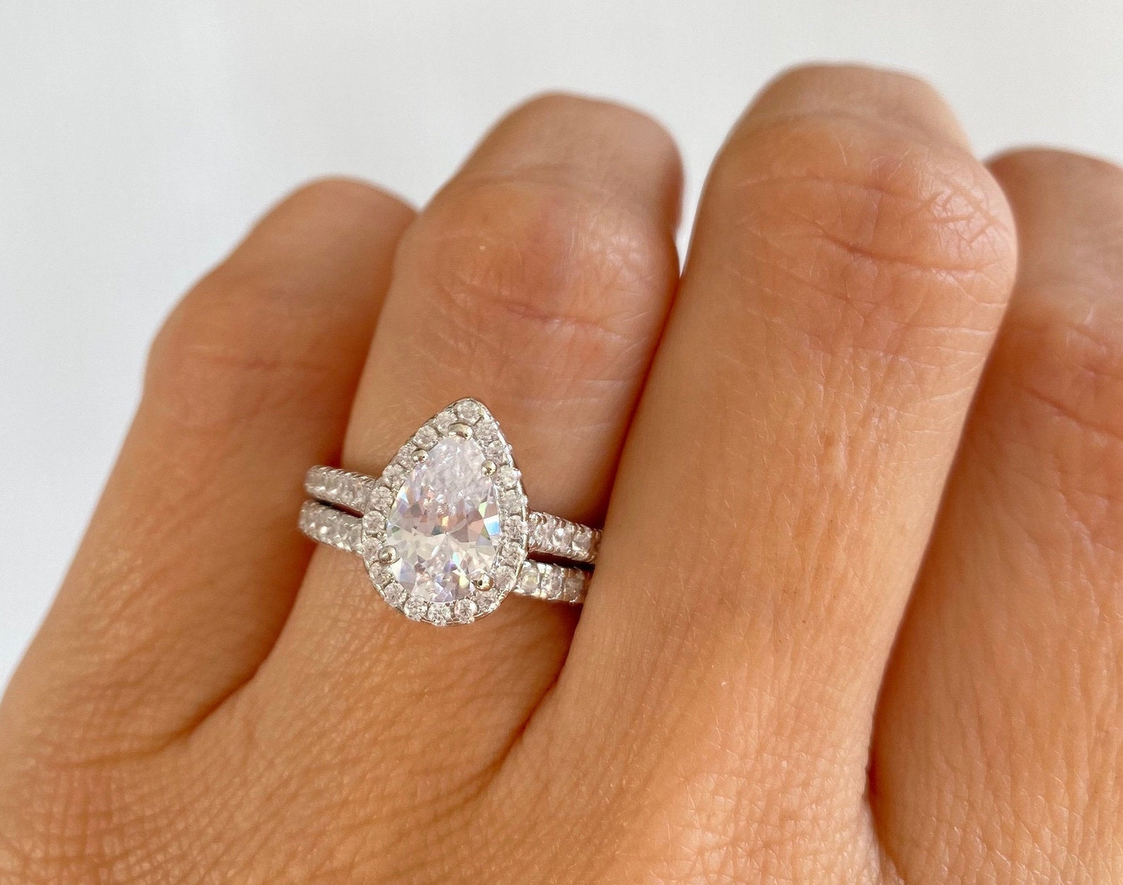 2.5 Ctw Pear Shape Wedding Ring Set. Teardrop Halo Ring. Pear - Etsy