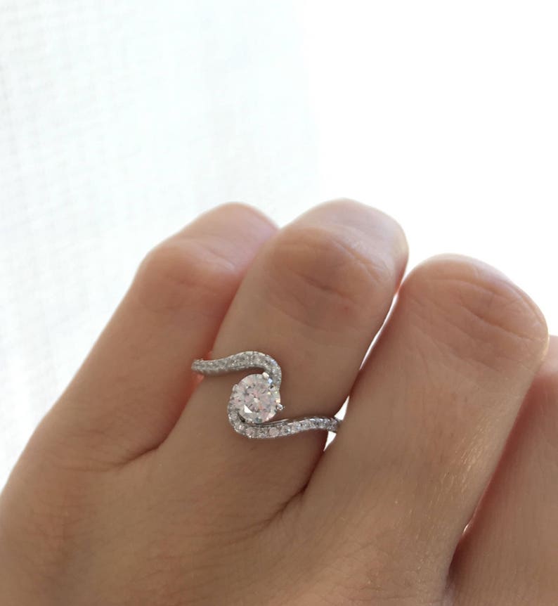 Sterling Silver Swirl Ring. Swirl Engagement Ring. Fine Quality Cz ...