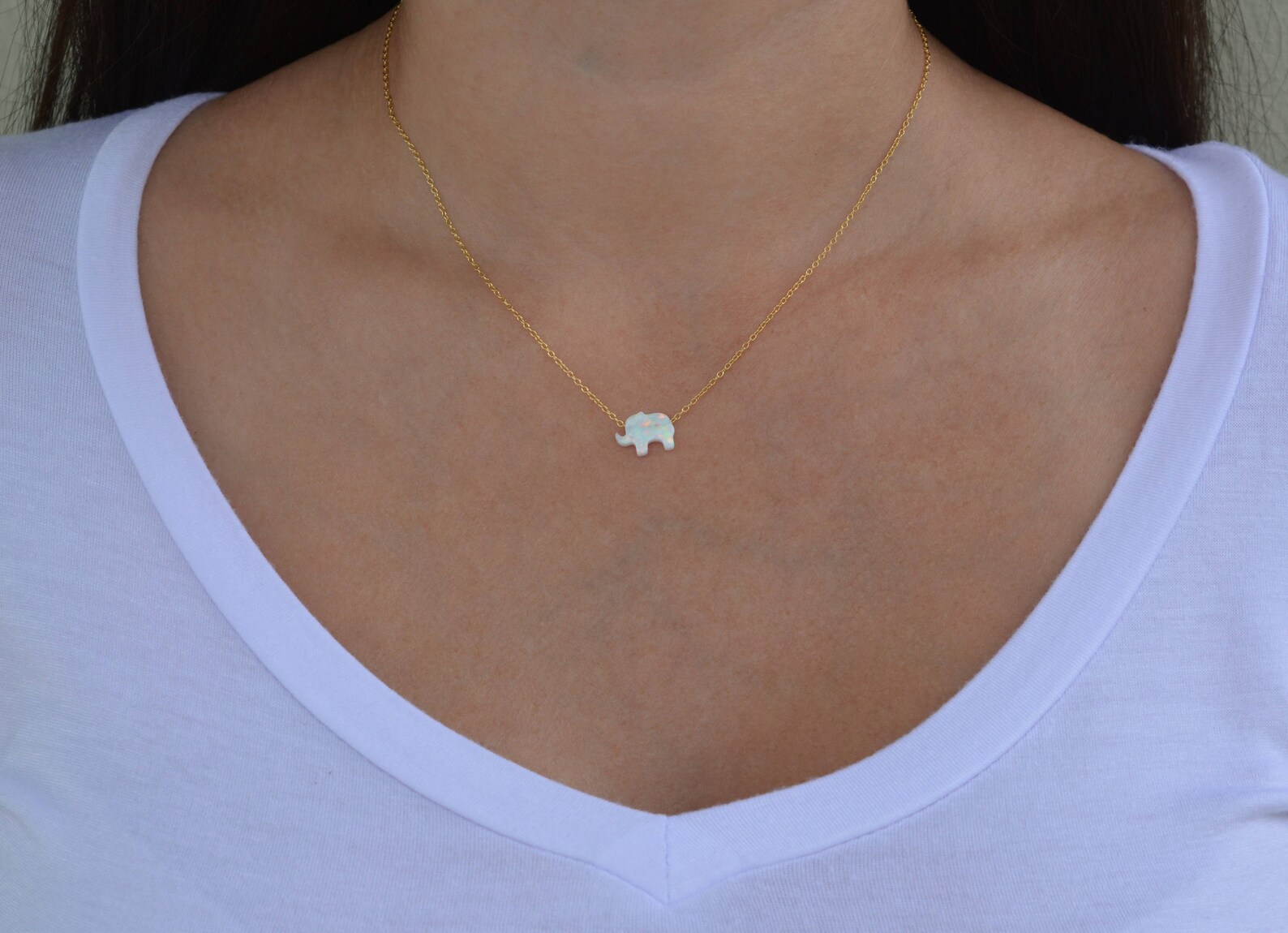 White Opal Sterling Silver Elephant Necklace. Small Elephant Necklace ...