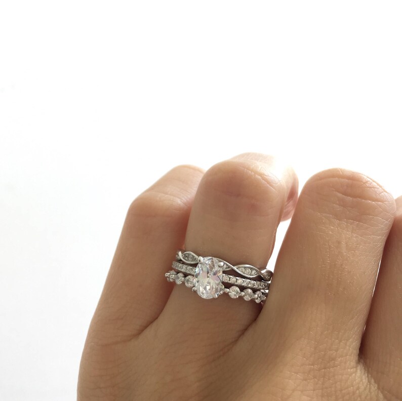 Sterling Silver Wedding Ring Set. Bridal Ring Set. Oval Cut Engagement ...