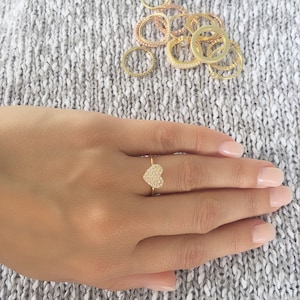 Heart Ring. Silver Heart Stackable Ring. Pave Cz Heart Ring. Gold Heart Ring. Rose Gold Heart ...