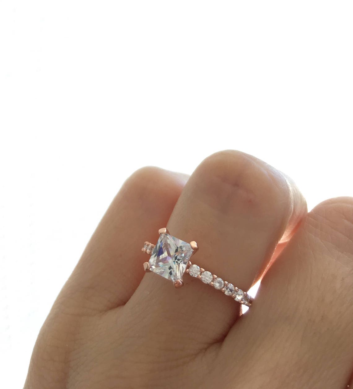 Rose Gold Engagement Ring. Cushion Cut Wedding Ring. Sterling | Etsy