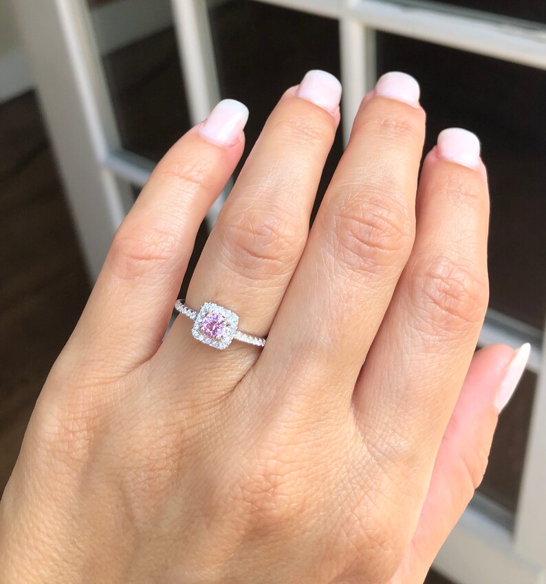 Pink Cz Stacking Ring. Delicate Pink Cz Solitaire Ring. | Etsy