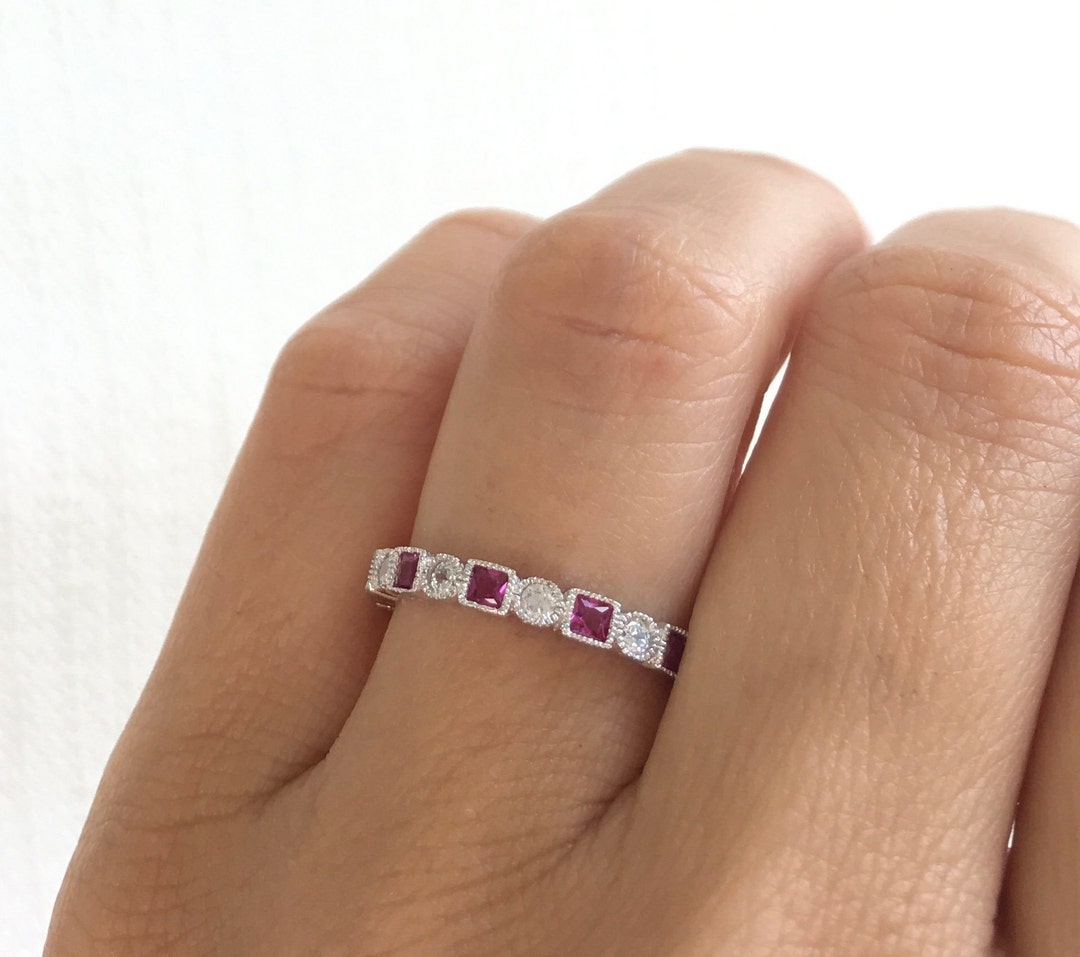 Ruby Eternity Band. July Birthstone Ring. Ruby Antique Style Eternity ...