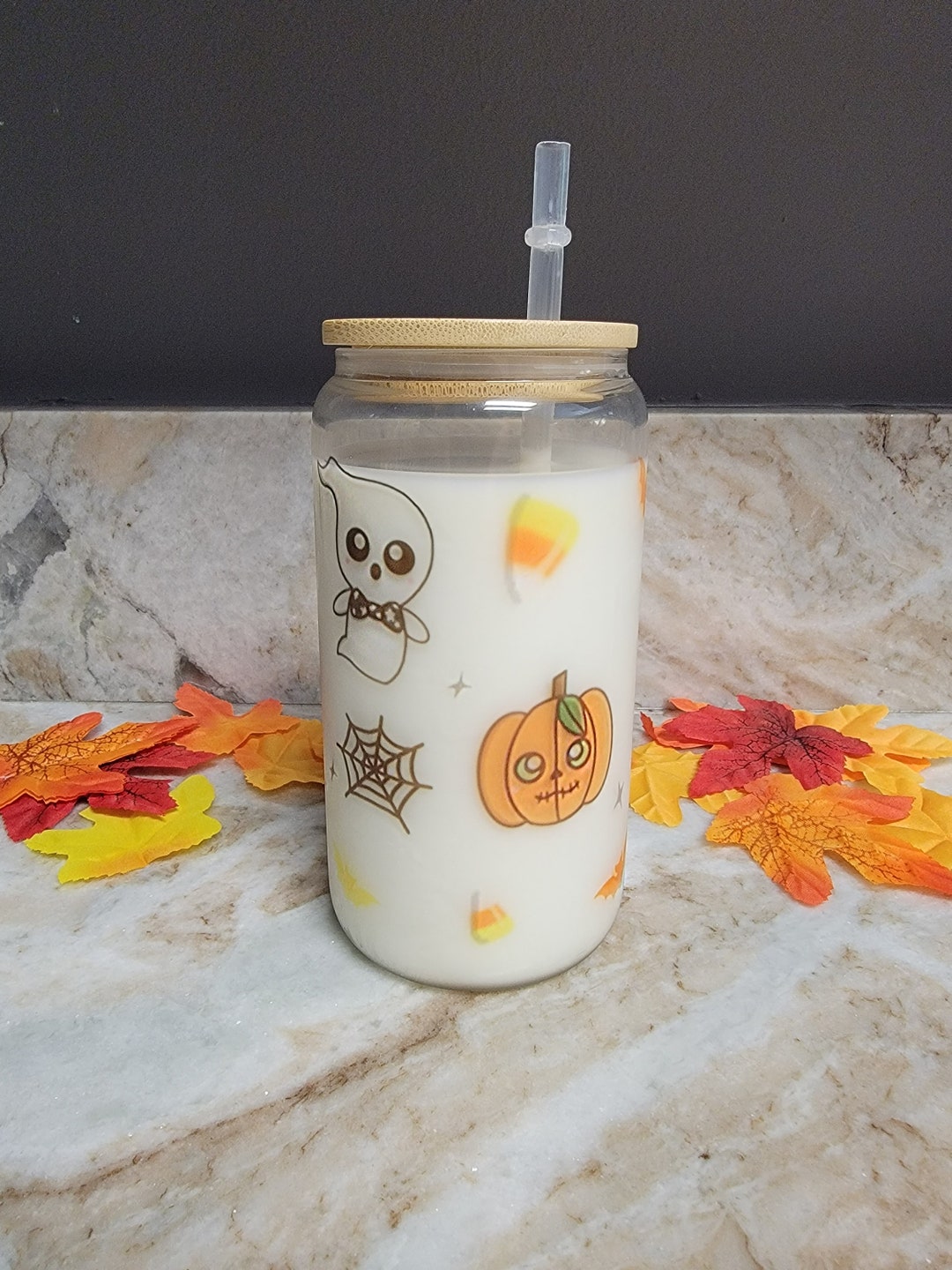 Halloween Spooky Pumpkin and Ghost Cup | 16oz Clear Glass | Sublimated ...