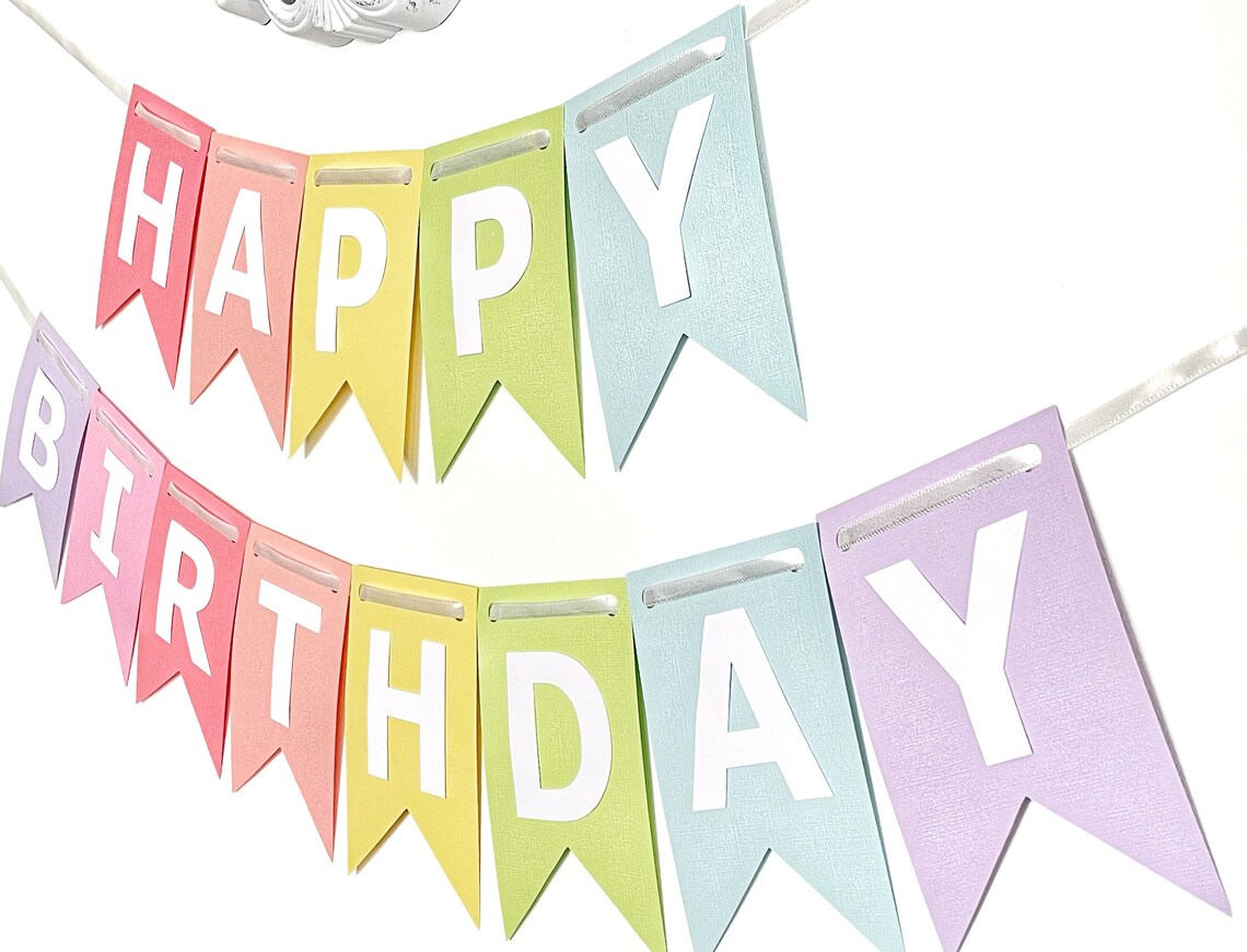 HAPPY BIRTHDAY Banner Pastel Rainbow Birthday Banner | Etsy
