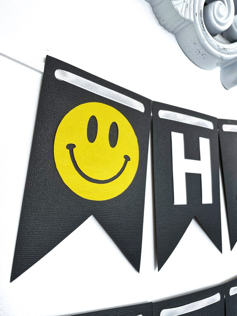 HAPPY BIRTHDAY Banner Black and White Smiley Emoji Birthday | Etsy