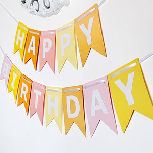 HAPPY BIRTHDAY Banner, Yellow Coral Orange Pink, Birthday Party Decor ...