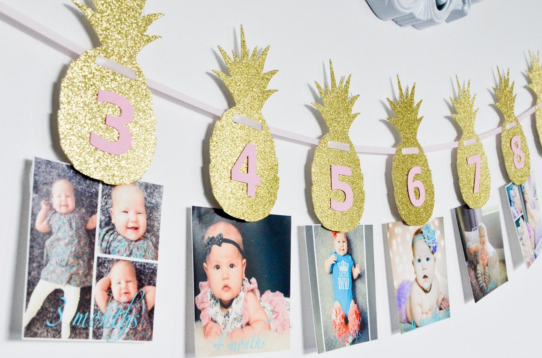 Pineapple Milestone Monthly Photo Banner, First Year, Yellow Gold ...