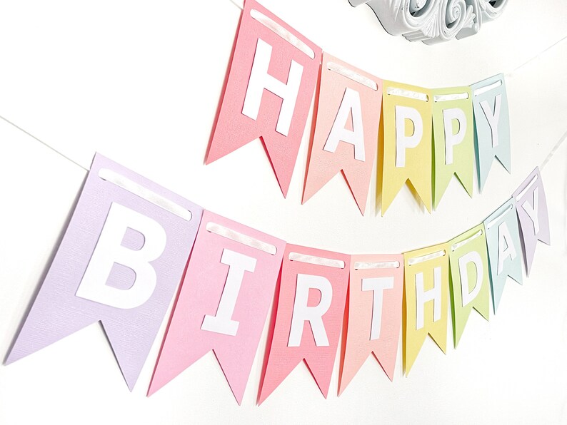 HAPPY BIRTHDAY Banner Pastel Rainbow Birthday Banner - Etsy