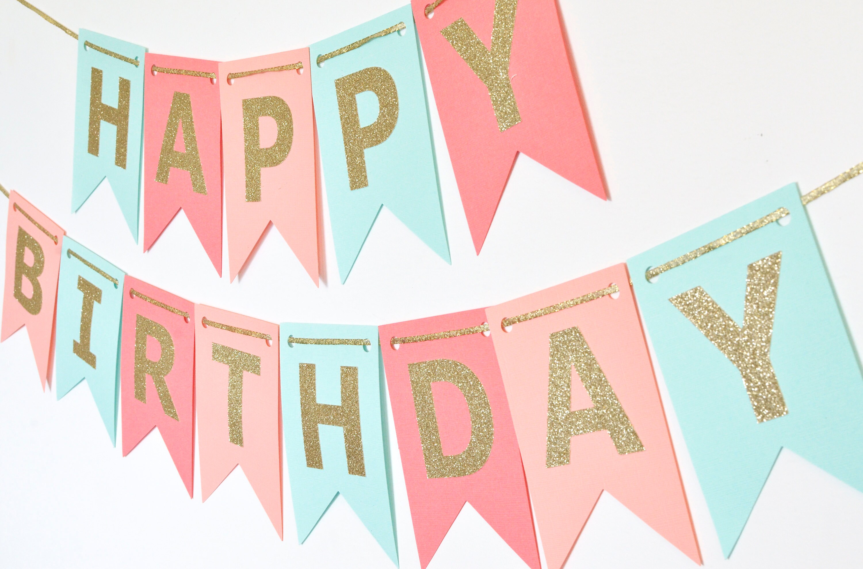 Mint Coral Peach light Coral and Gold Birthday Banner - Etsy Canada