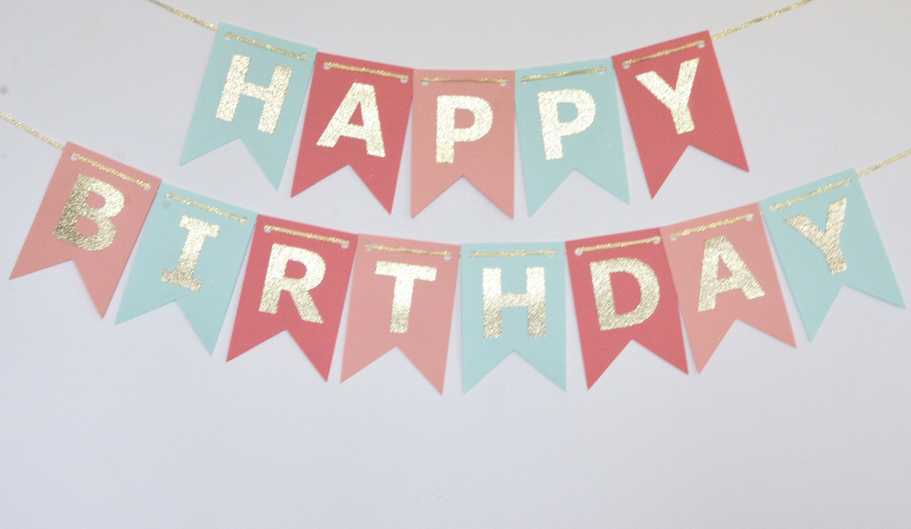 Mint Coral Peach light Coral and Gold Birthday Banner - Etsy Canada