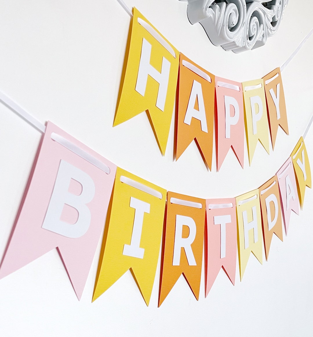 HAPPY BIRTHDAY Banner, Yellow Coral Orange Pink, Birthday Party Decor ...