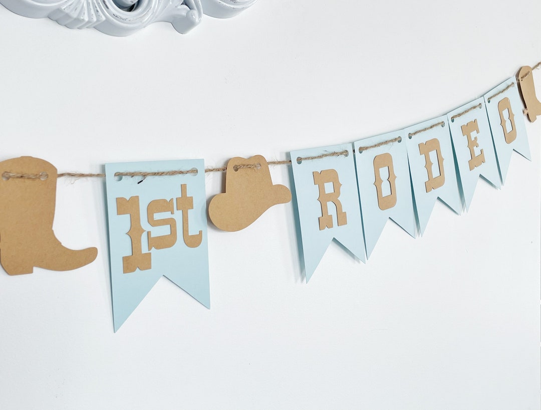Western, Cowboy 1ST RODEO With Name Banner, Blue Brown Birthday Banner ...
